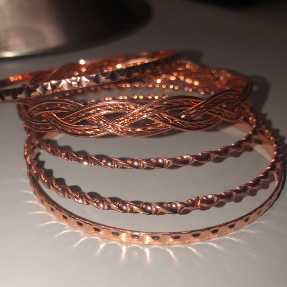 Jewelry | 5 Piece Rose Gold Jewelry Bangle Stack | Poshmark